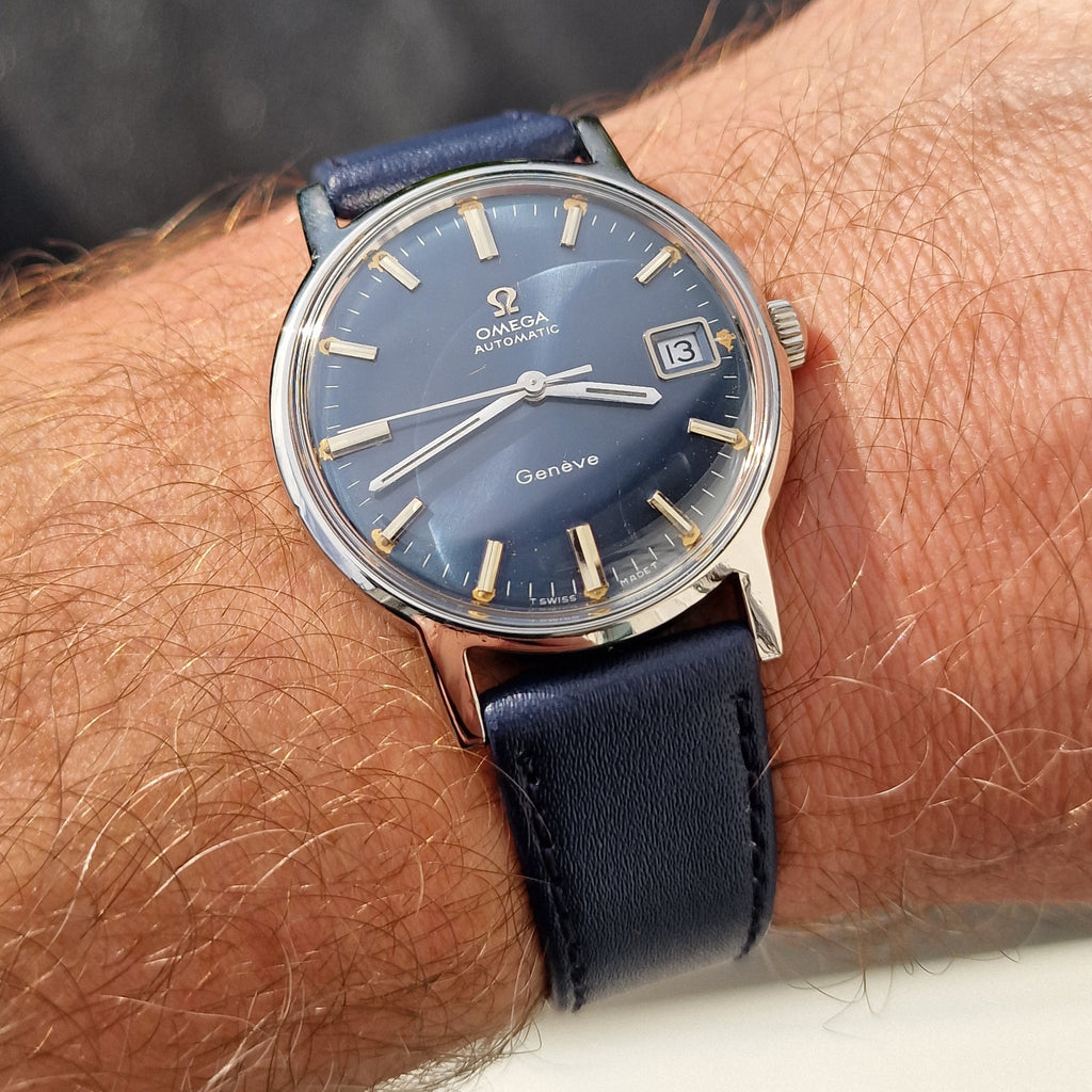 1969 Omega Geneve Automatic Date Model 166.070 with Stunning Rare Elec ...