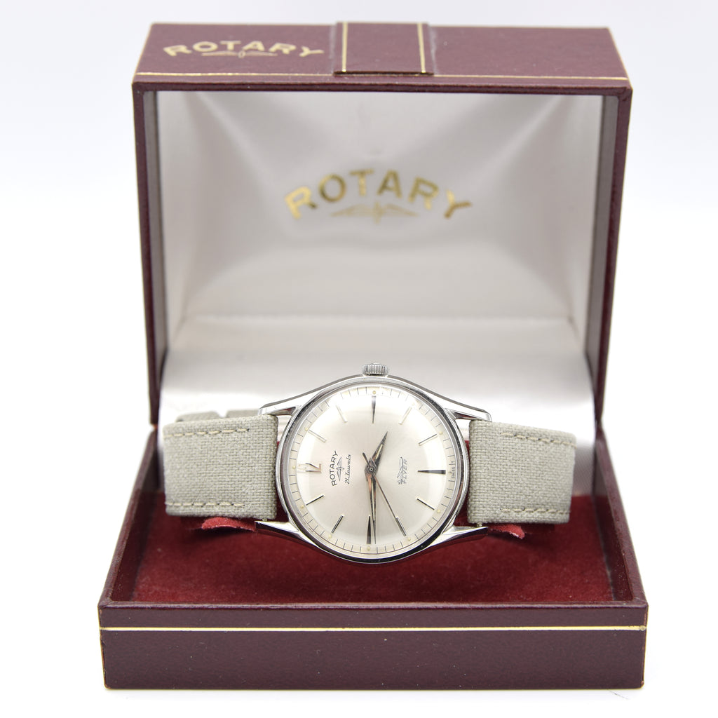 1960s classic Rotary Flyer Wristwatch 21 Jewels in steel with satin si ...