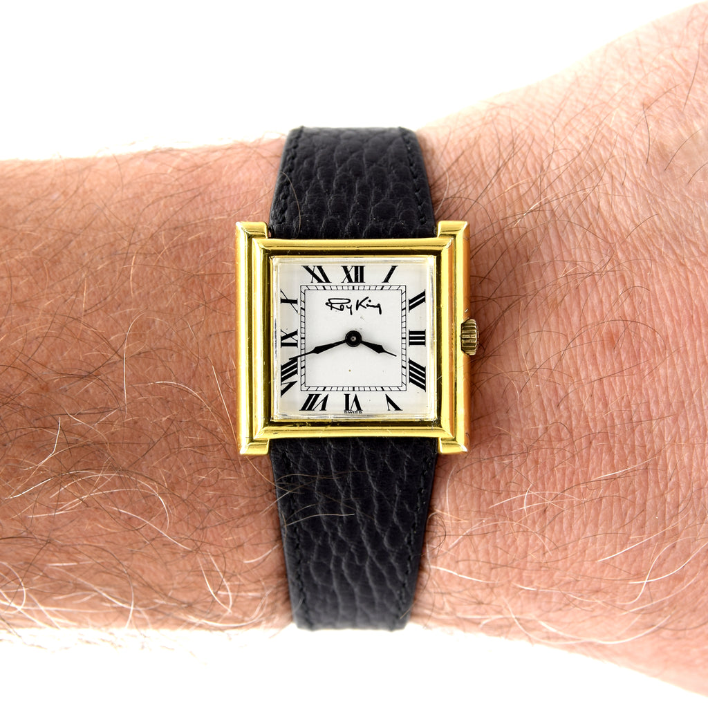1975 Designer RoyKing square Tank watch 925 Sterling silver / gilt Man ...