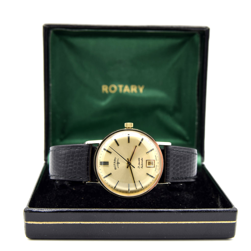 1972 Rotary solid 9ct Gold automatic date Wristwatch like new + Box ...
