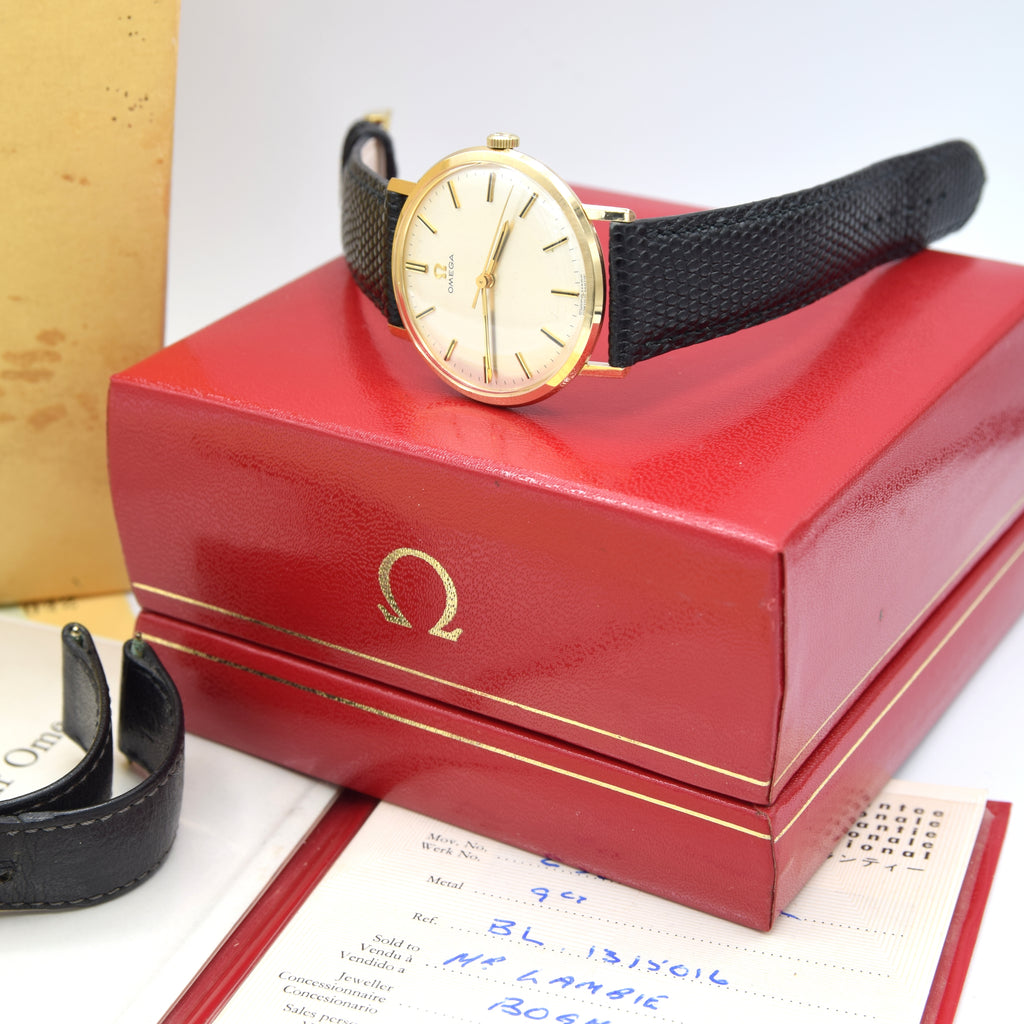 1968 Omega 9ct Gold Wristwatch All Original full box set - original re ...