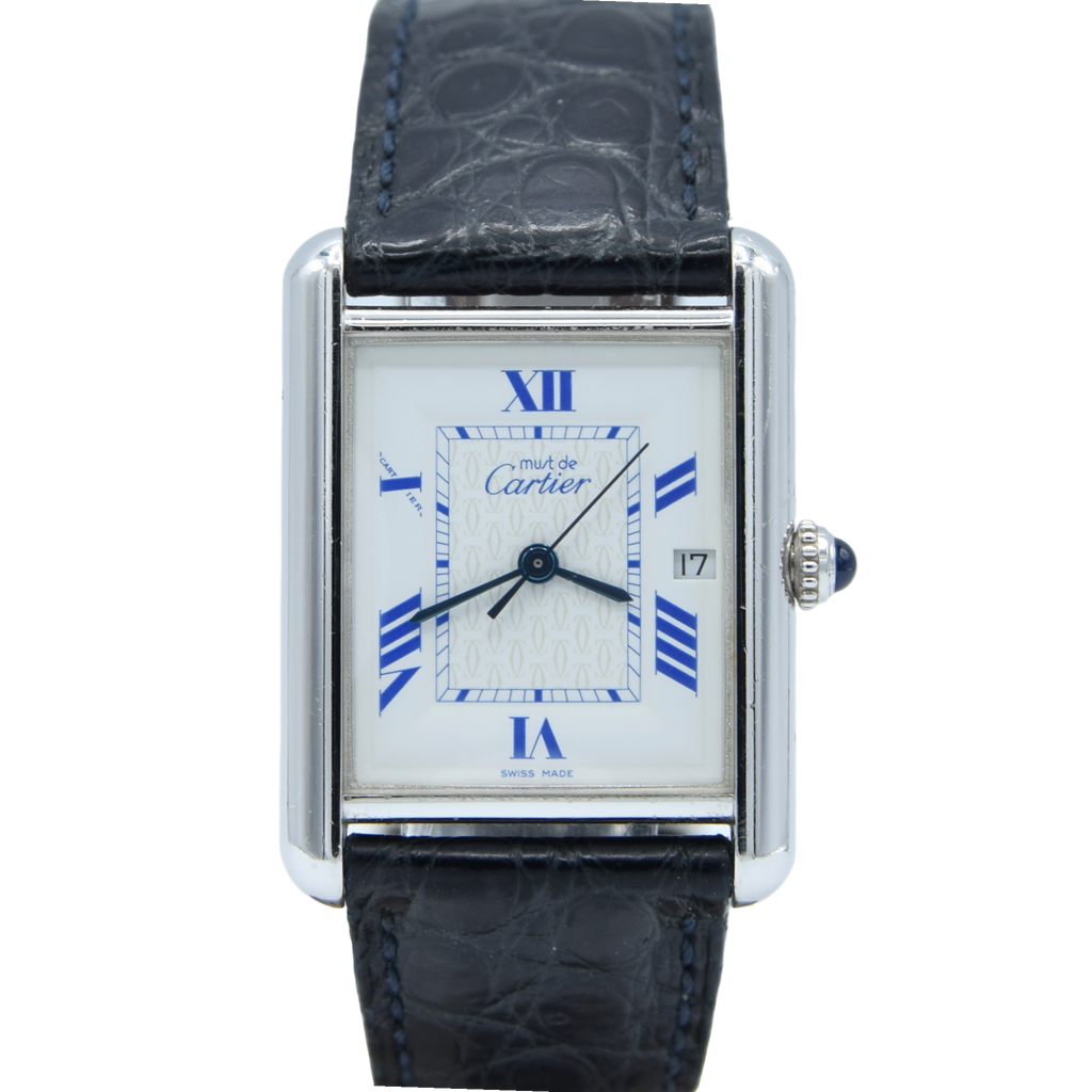 2001 Large Cartier Tank Date with Roman Numerals Model 2414 in Silver ...