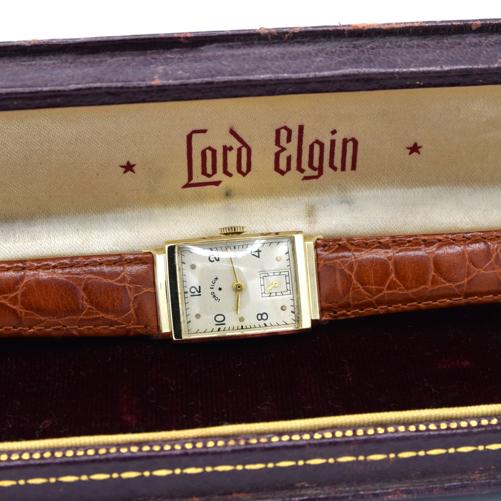 1940-46 Lord Elgin High Grade 21Jewels solid 14k Gold Deco Rectangular ...