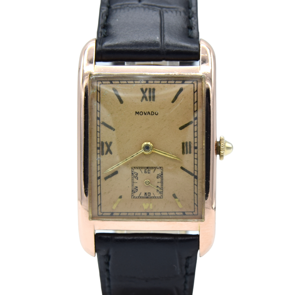 1930s Movado Art deco larger tank - rectangular wristwatch in solid 14 ...