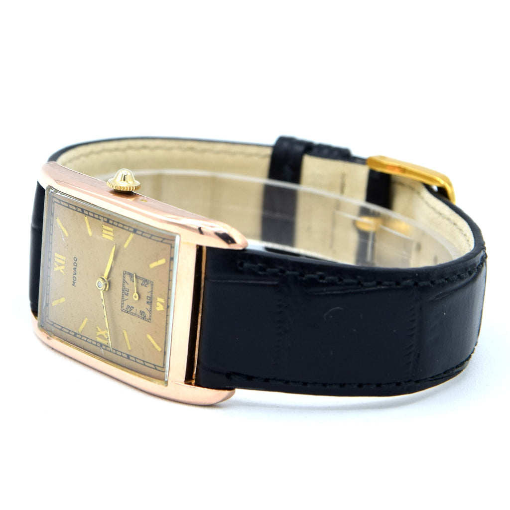 1930s Movado Art deco larger tank - rectangular wristwatch in solid 14 ...