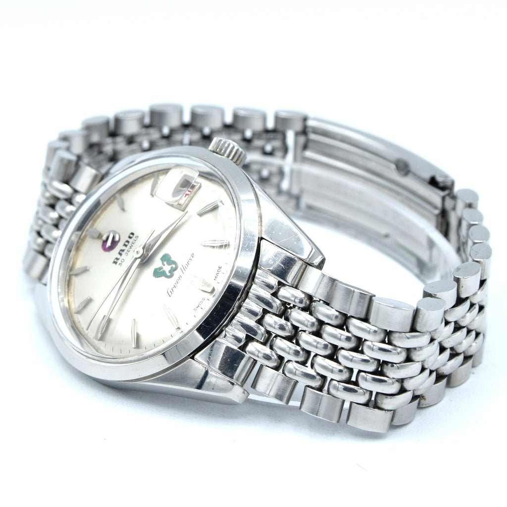 1960s Rado Automatic Red date 'Green Horse' watch on Beads of rice Bra ...