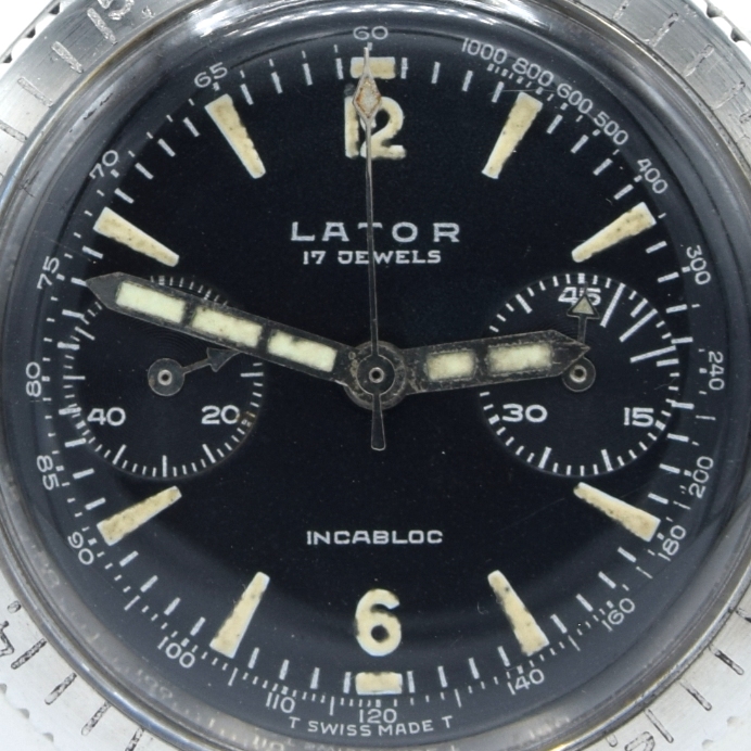 1960s Rare Lator Chronograph Dive Style Watch with Black Dial in Stain ...