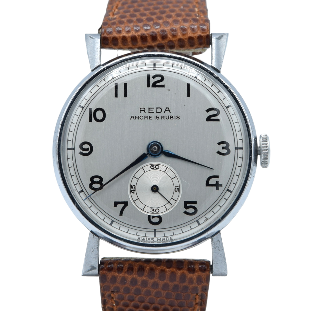 1940s New old stock unused Reda swiss 35mm wristwatch with fancy lugs ...