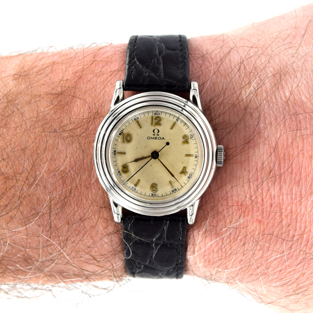 1934 Rare Omega Calatrava style stepped bezel watch in Stainless Steel ...