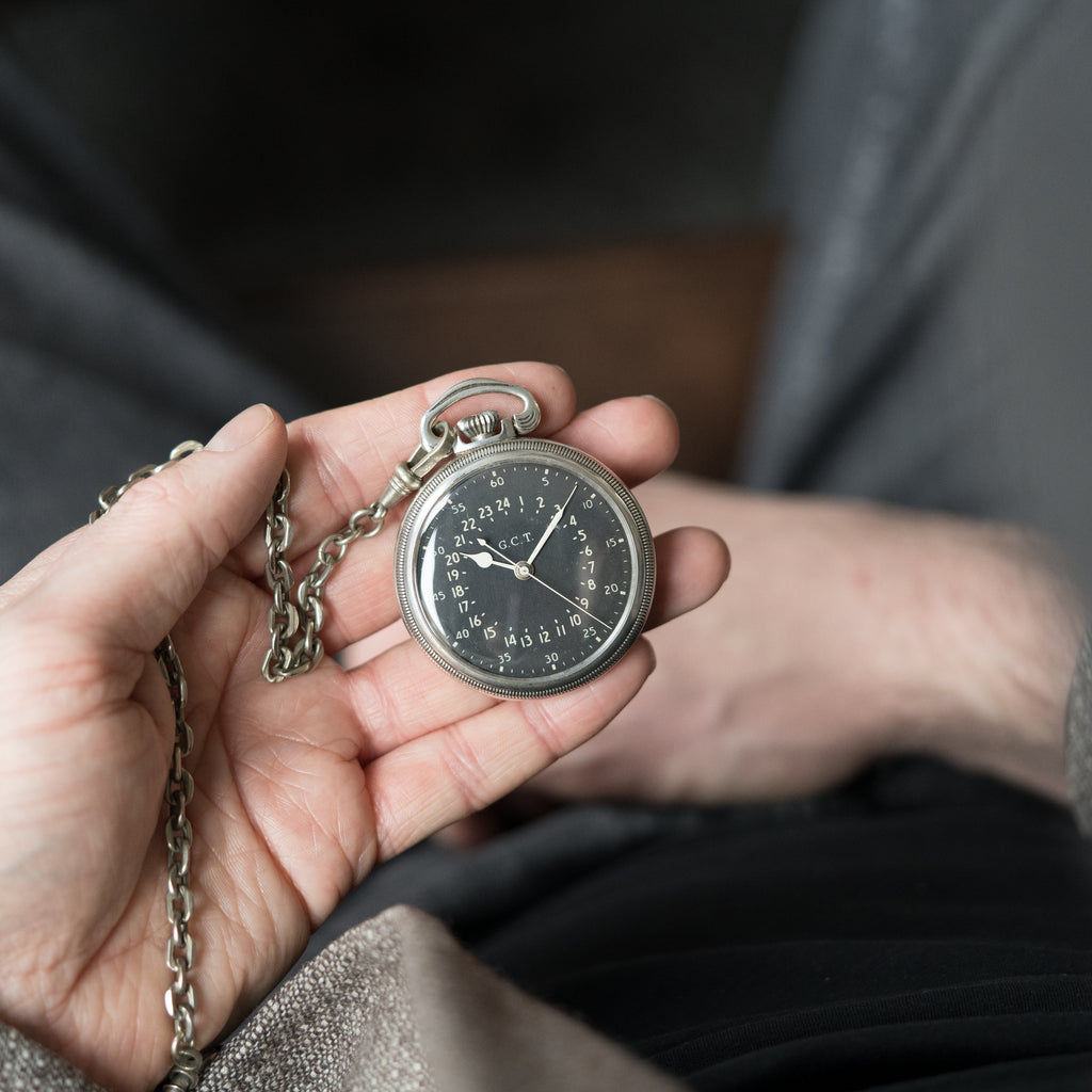 1940 Hamilton G.C.T. WW2 Pocket Watch Master Navigation 24Hr pocketwat ...