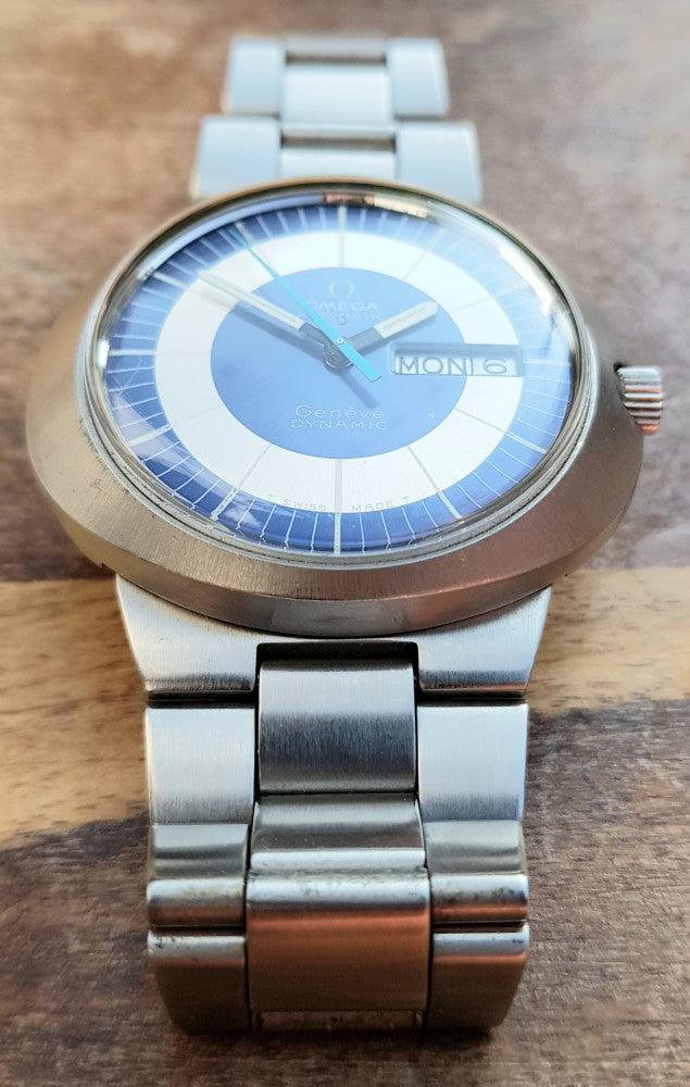 Omega Dynamic Automatic Day Date with Two Tone Silver and Blue Bullsey ...