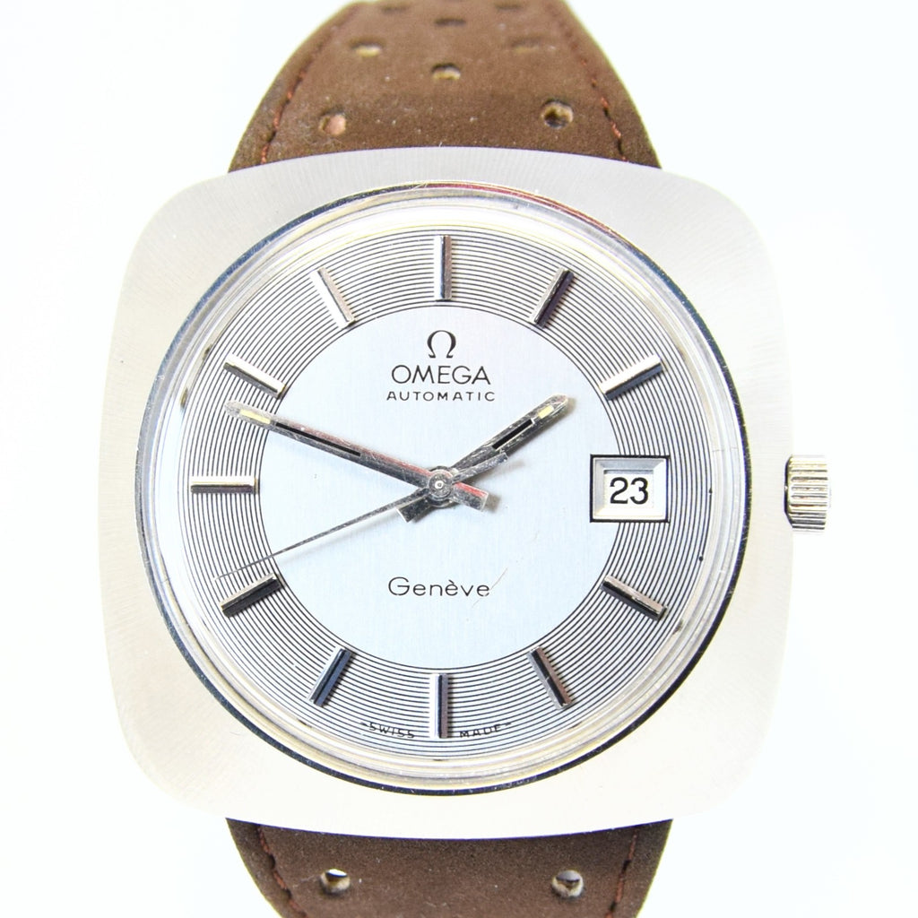 1970 Square Omega Geneve Automatic with Rare Record Dial and Date Mode ...