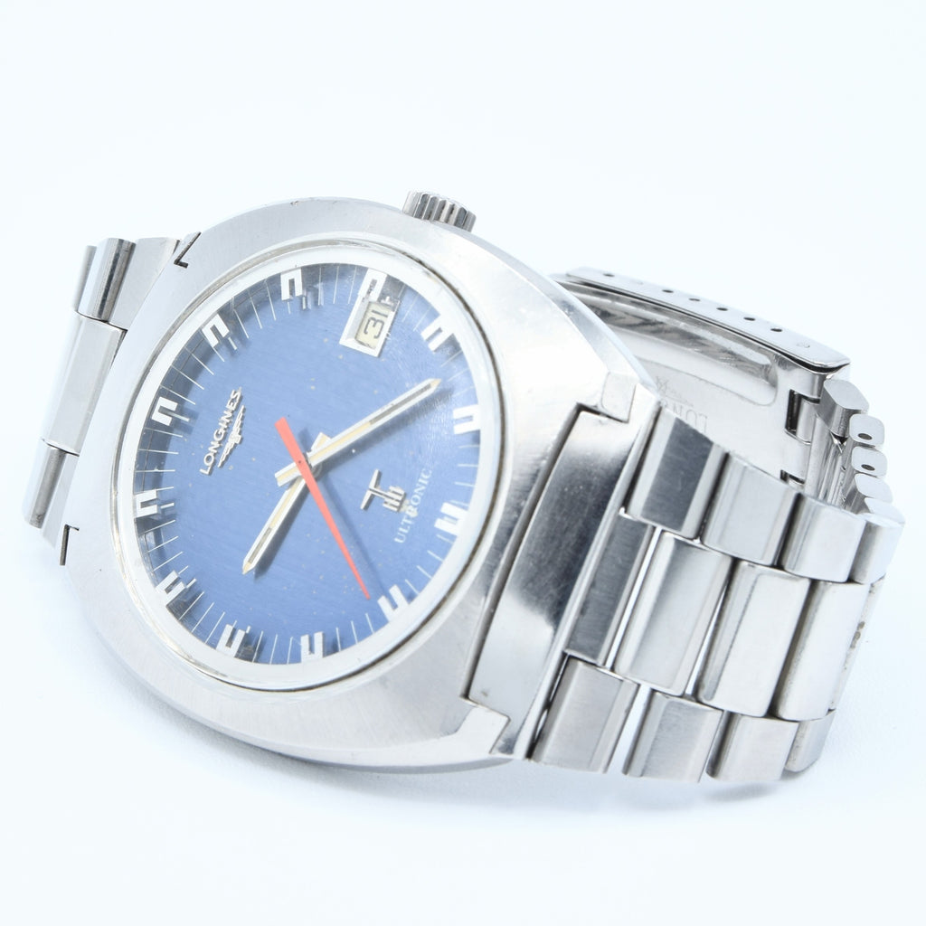 1976 Longines Large Ultronic Date Tonneau Wristwatch with Electric Blu ...