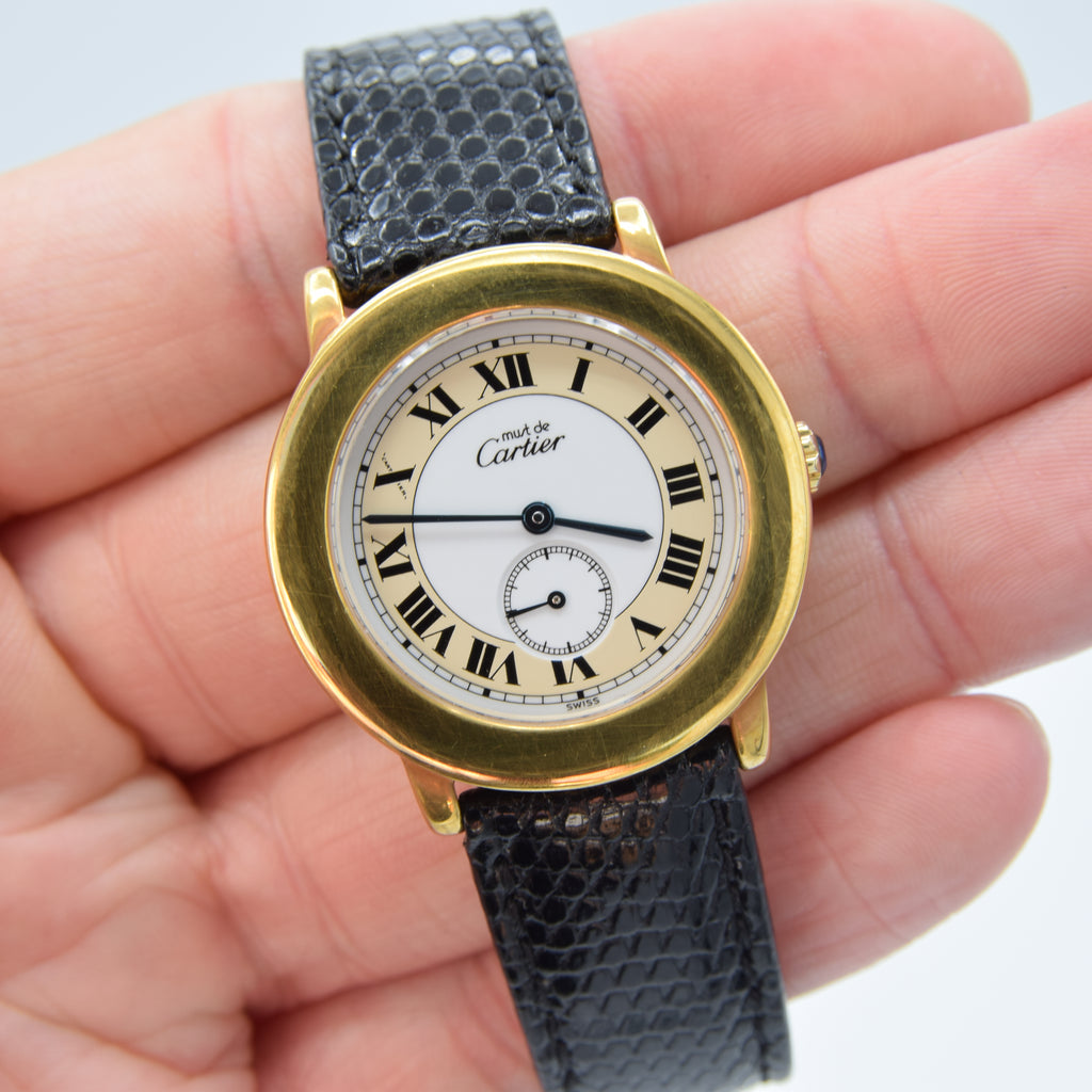 1990s Cartier 'Must de' Ronde with Roman Numerals in 925 Sterling Silv ...