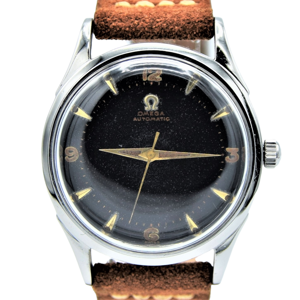 1947 Omega Early Bumper Automatic with Rare Patina Black Dial Model 25 ...